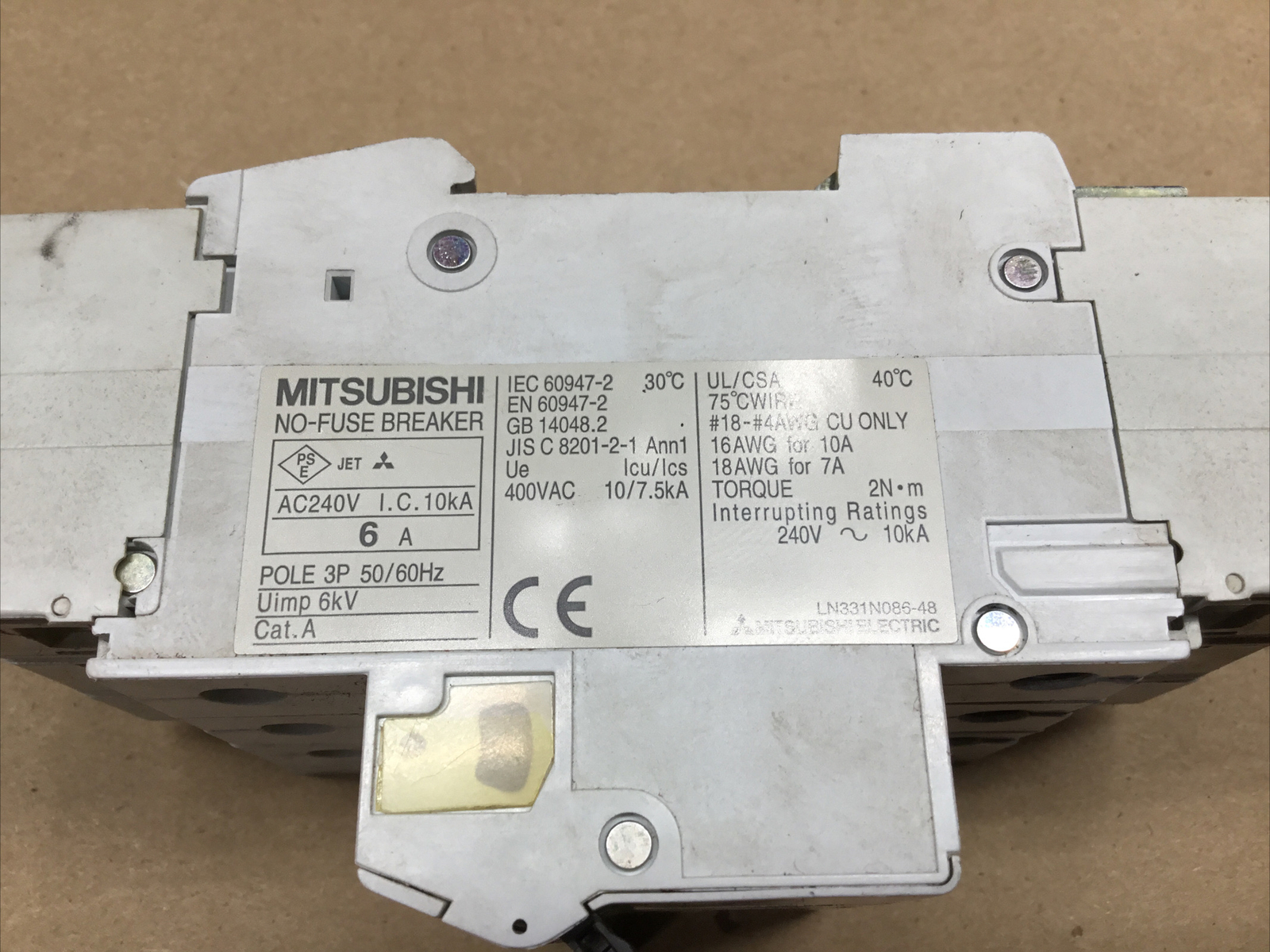 Mitsubishi Electric NF50-SMU 3 Pole Circuit Breaker 240 VAC 6 Amp ...