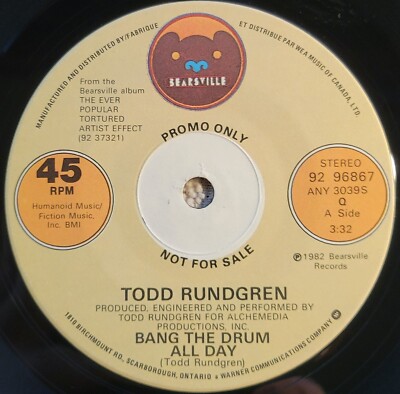 Todd Rundgren "Bang On The Drum All Day / Chant" VG+ Canadian promo | eBay