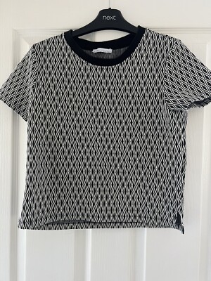 Ladies Zara Black/White Diamond Pattern Top Size Medium | eBay UK