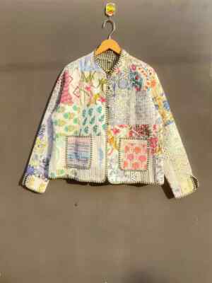 Indian White Quilted Patchwork Jacket Handmade Cotton Jacket Women's ...