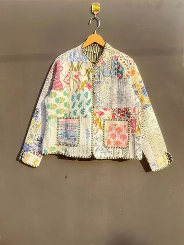 Indian White Quilted Patchwork Jacket Handmade Cotton Jacket Women's Clothing US | eBay