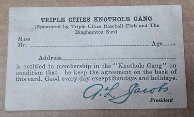 Vintage 1940's Binghamton Triplets Triple Cities Knothole Gang Card ...