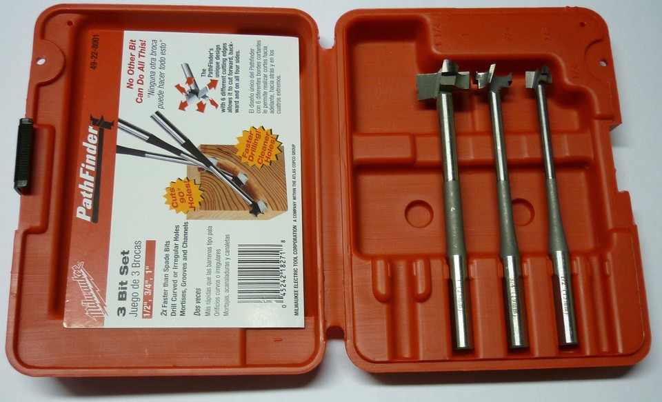 MILWAUKEE 3 PIECE PATHFINDER / FORSTNER DRILL BIT SET-MORTISES GROOVES ...