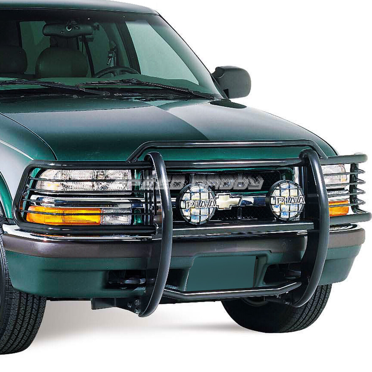 BLACK BRUSH GRILLE GUARD+ROUND SMOKE FOG LIGHT FOR 98-04 S10 BLAZER/S15 ...