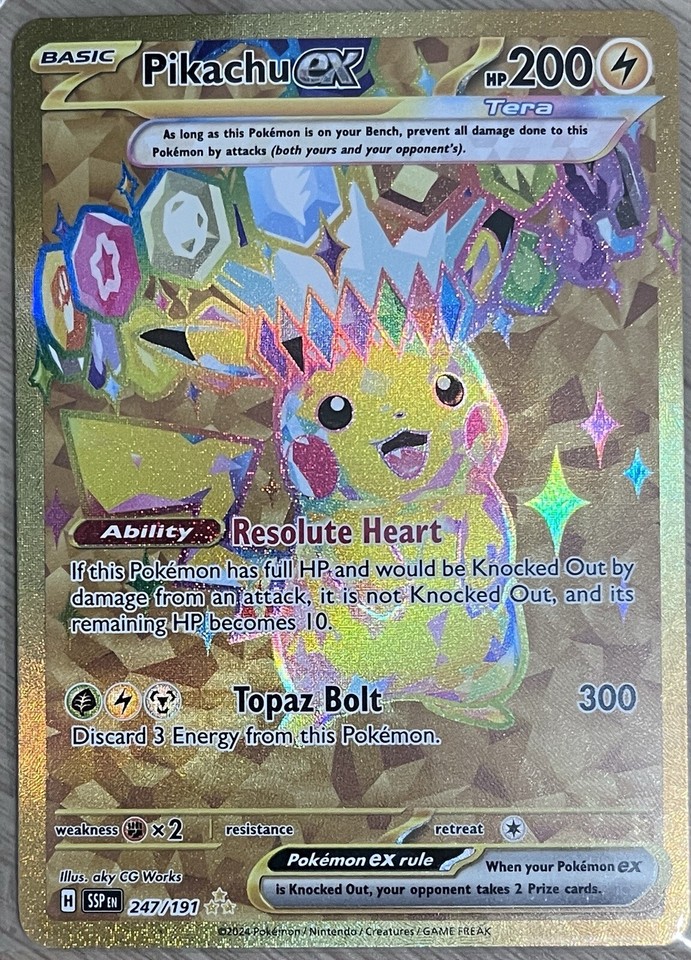 Pikachu ex HYPER RARE GOLD HOLO 247/191 SV08 Near Mint/Mint Condition ...