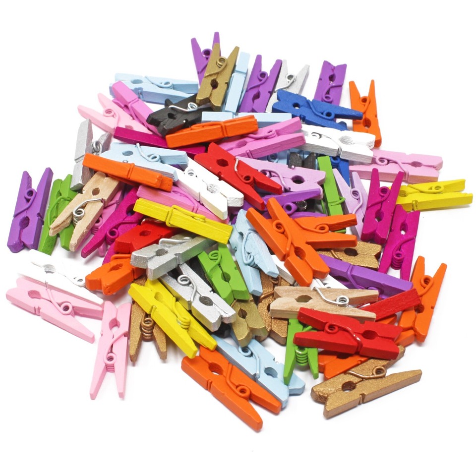 25mm Mini Coloured Wooden Clothes Peg Craft For Vintage Shabby Chic ...