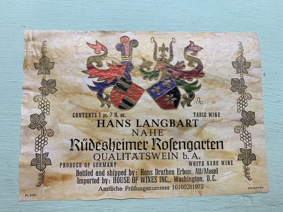 VTG Wine Labels Lot Of 2 German Wines Rathaus Rellerei Heinz Langbart ...