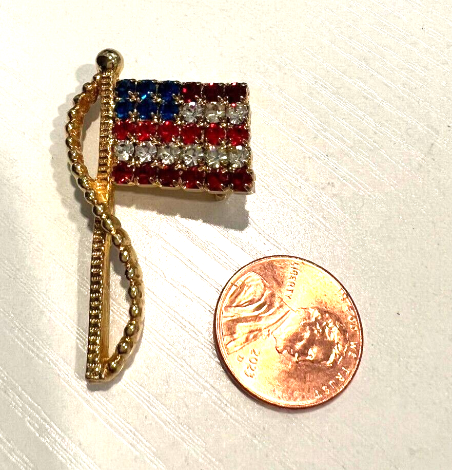 4TH OF JULY PATRIOTIC WOMENS JEWELRY RED WHITE BLUE RHINESTONE FLAG PIN ...