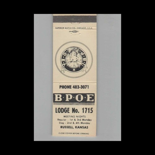 Matchbook Cover BPOE Elks Lodge 1715 Russell KS | eBay
