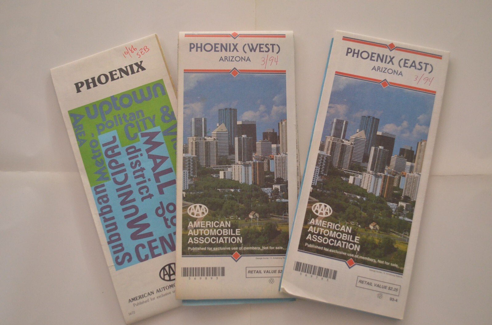 Lot of (3) Phoenix, Arizona East & West Fold-Out AAA Maps (1980s-90s ...