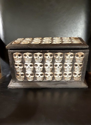 Old Wood Box Covered In Handcarved Skulls | eBay