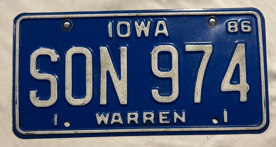 1 LICENSE PLATE PLATES IOWA SON 974 WORD PL8S | eBay