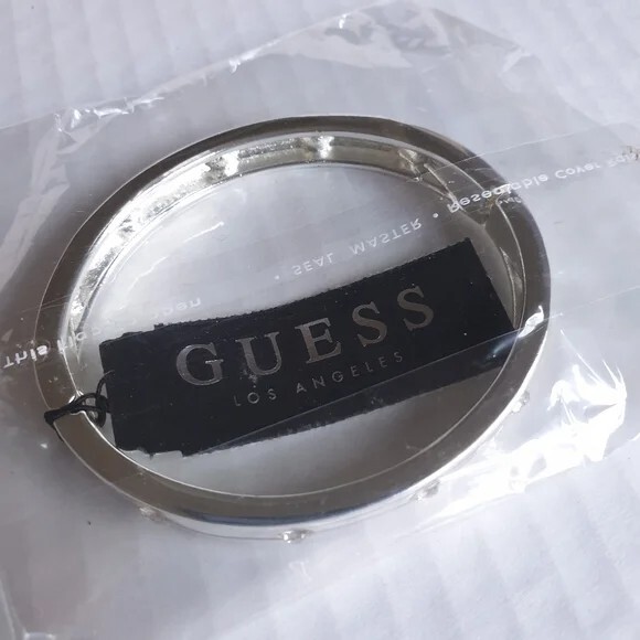 Authentic GUESS silver tone hinged bracelet/bangle with crystals ...