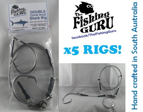 5x DOUBLE Circle Shark Rig - 200Lb SS Wire Rope, 15/0 Circles - MADE in ...