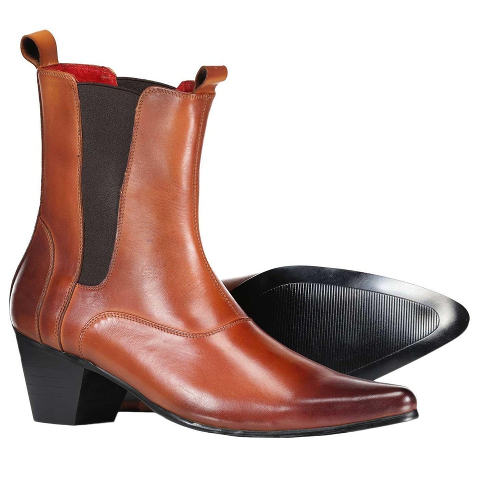 MADCAP MENS MOD RETRO 60s CUBAN HEEL WINKLEPICKER CHELSEA BEATLE BOOTS ...