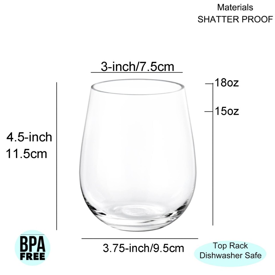 KX-WARE Unbreakable 18-ounce Acrylic Stemless Wine Glasses set of 12 Clear 698746876944| eBay