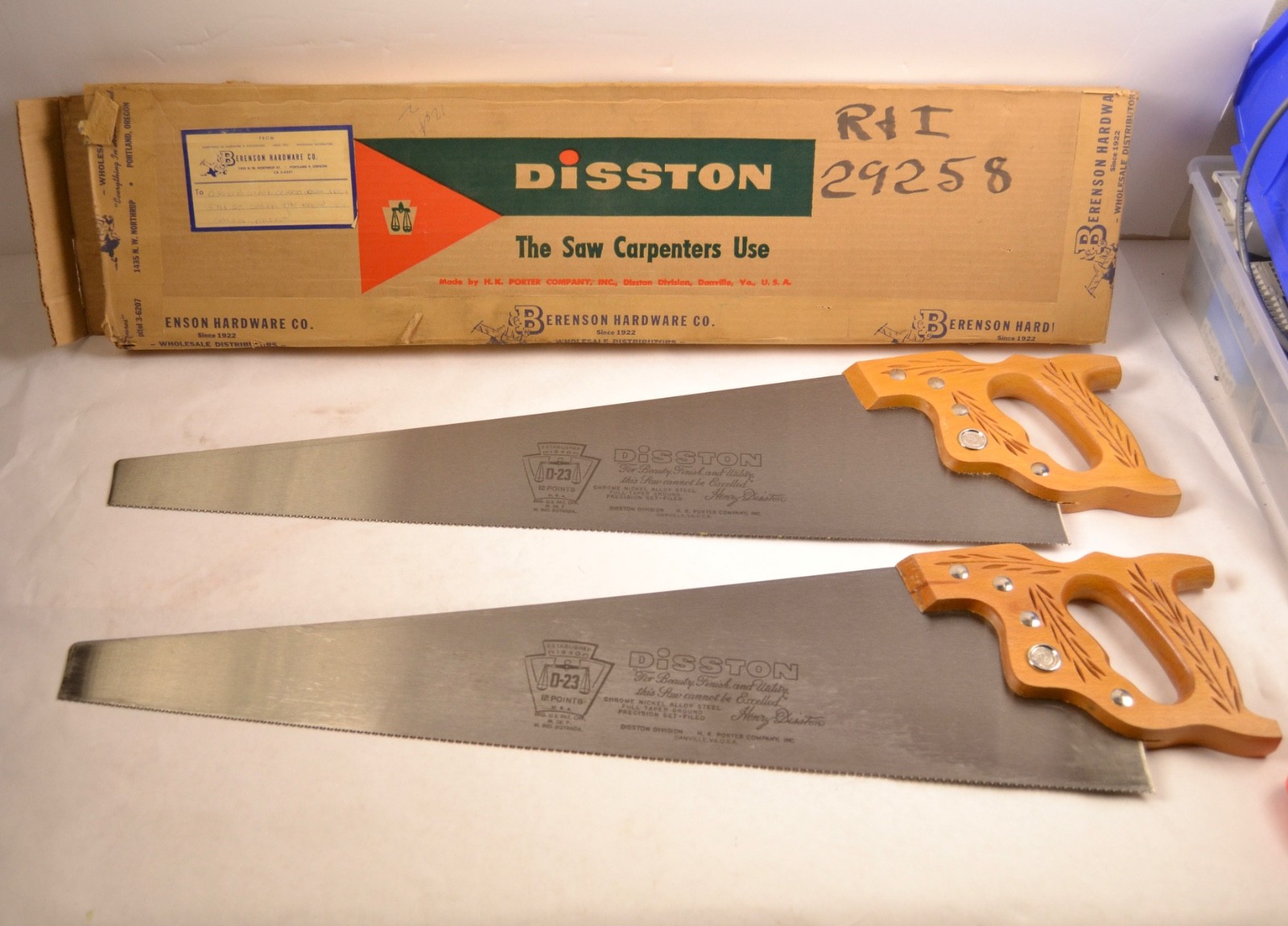 NOS Lot of 2 Vintage Disston D-23 12 POINTS Hand Saws w/ Original Box ...