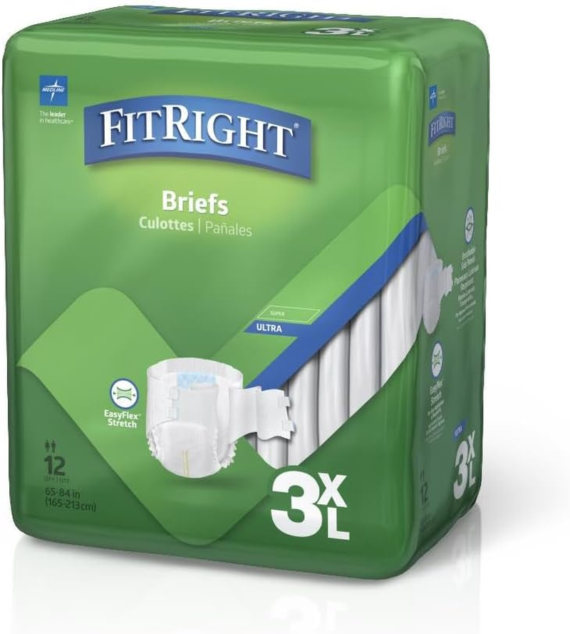 Medline Fitright Disposable Adult Incontinence Briefs, Ultra Absorbency ...