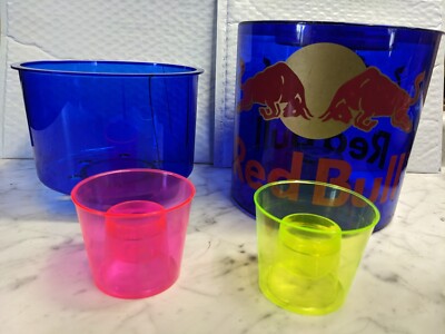 Vintage Red Bull Ice Bucket Cobalt Blue Plastic Lid Jager Bomb Cups Bar ...