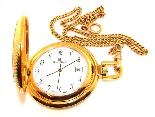 Gold tone Jean Marcel Swiss Made Quartz Pocket Watch with Crest w ...