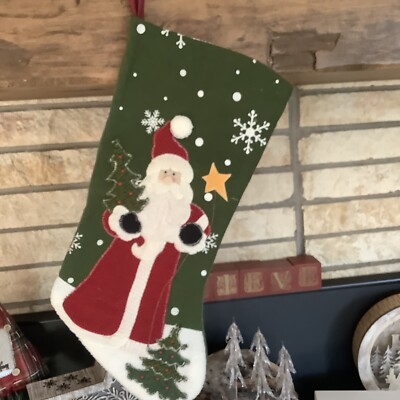 2011 Prima Creations Santa Christmas Stocking Green Snowflakes | eBay