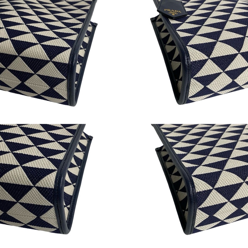 PRADA Symbol Embroidery Fabric Small Triangle Logo Metal Handbag canvas ...