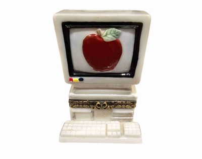 Vintage White Ceramic Apple Computer Shape Hinged Lid Decorative ...