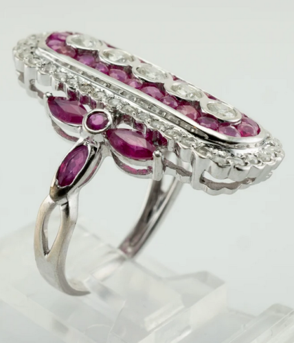 Antique 1900s Style with White CZ & Pink Lab Created Ruby Women's Ring ...