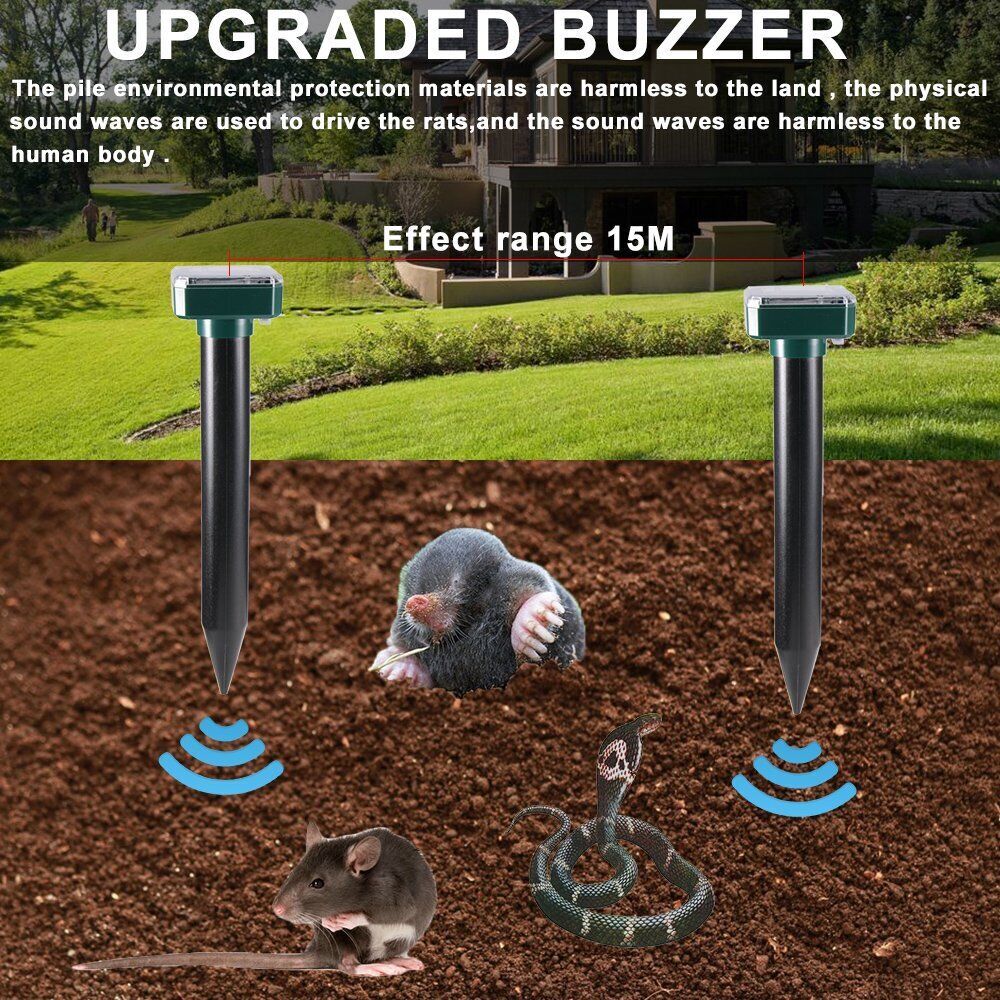4 Pack Solar Power Ultrasonic Mice Gopher Mole Pest Snake Repellent ...