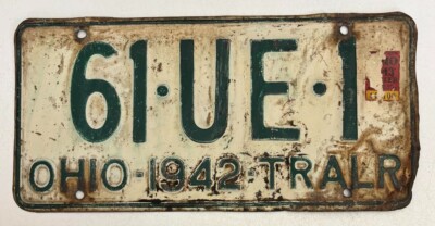 Ohio 1942-1943 TRAILER License Plate # 61-UE-1 | eBay
