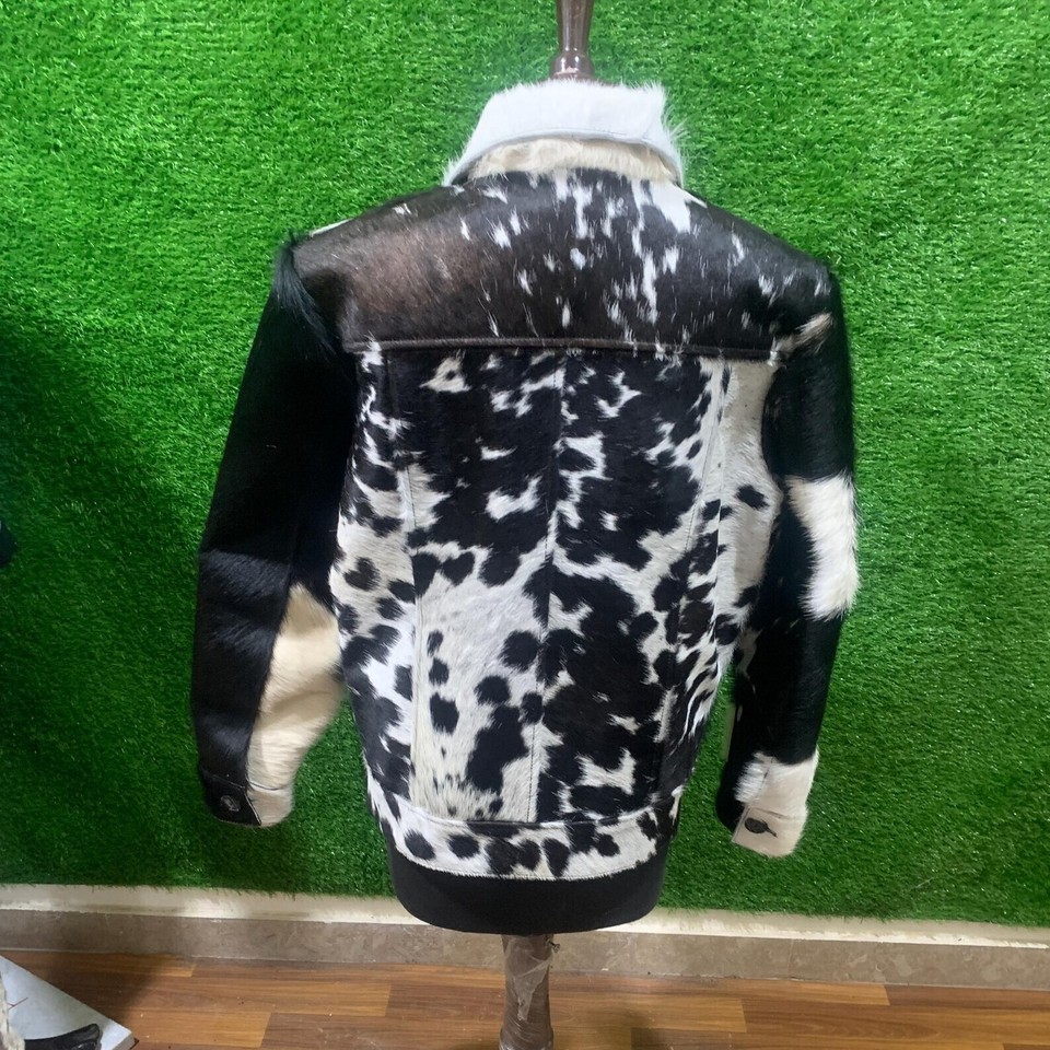 Mens Cowhide Leather Jacket Real Hair On Hide Animal Print Pony Skin ...