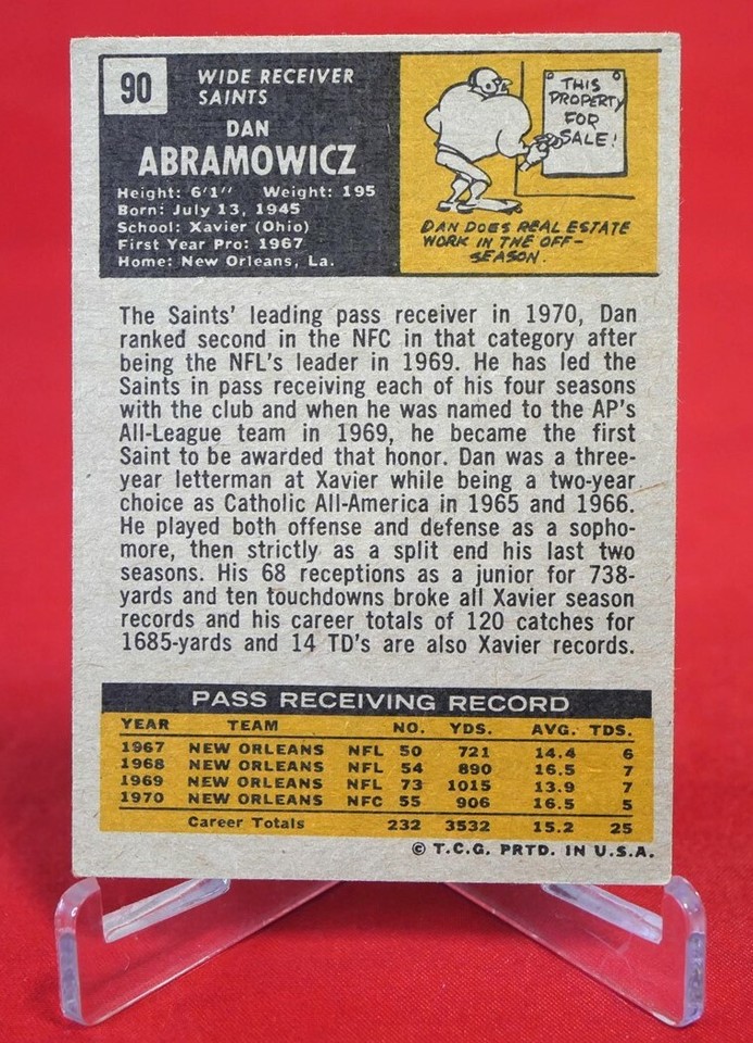 Dan Abramowicz TOPPS Football Card 1971 #90 NFL EX-NM | eBay