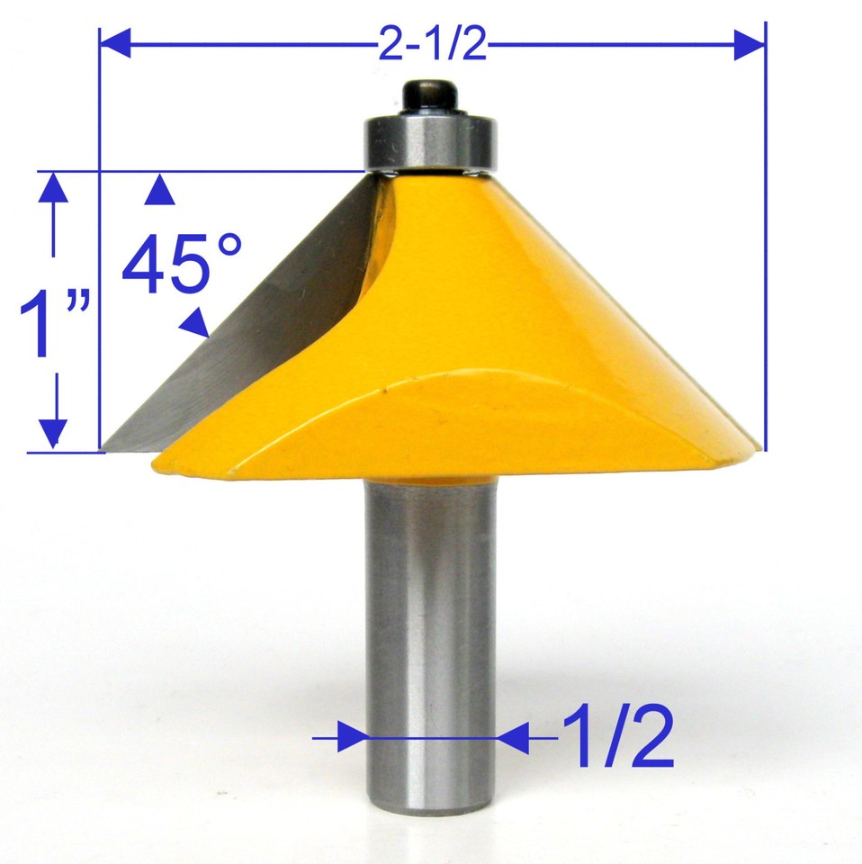 1 PC 1/2" Shank 1" Cutting Depth Edge Forming 45° Chamfer Router Bit ...