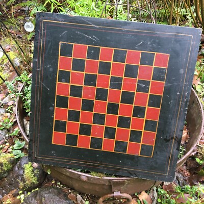 19th cent-early 20th antique primitive CHECKERS CHESS board AAFA ...