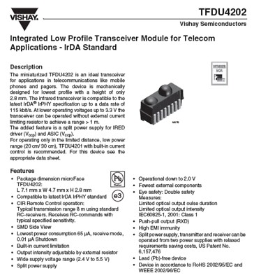 TFDU4202 Infrared Transceiver Module IrDA | eBay
