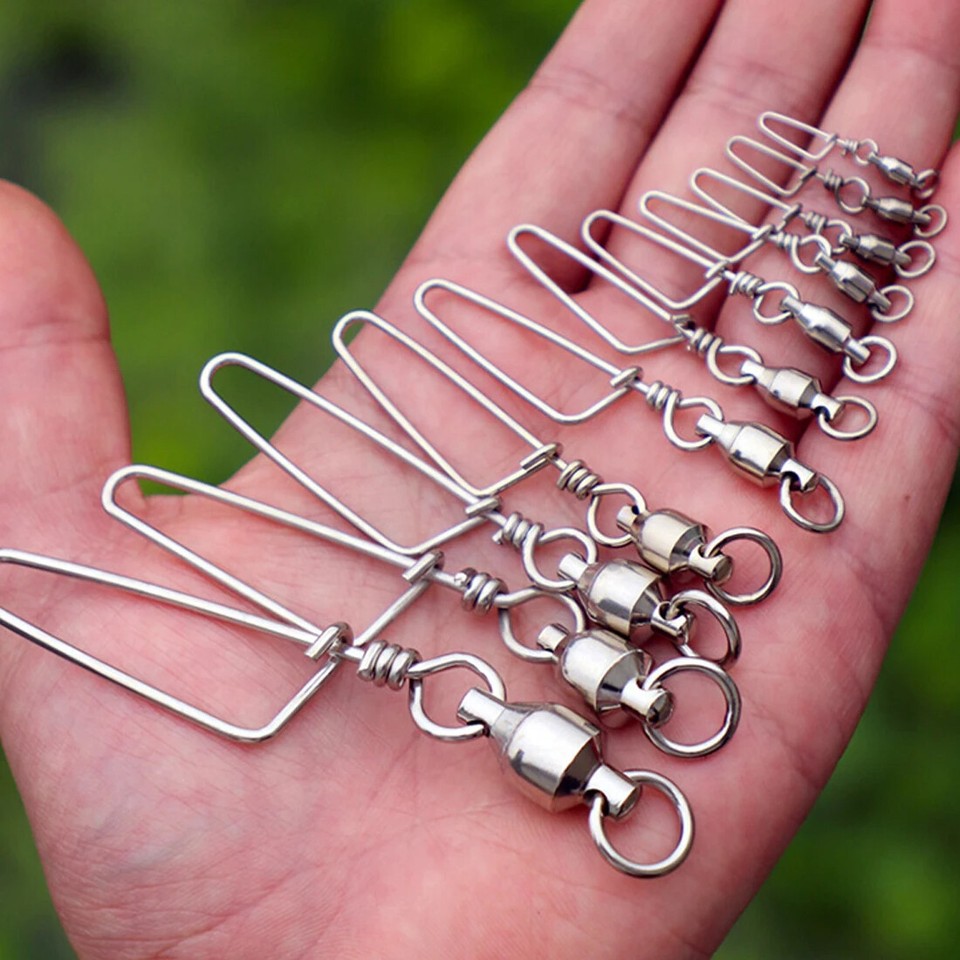 9KM 20~100Pcs Fishing Ball Bearing Swivels with Coastlock Snap Fishing ...
