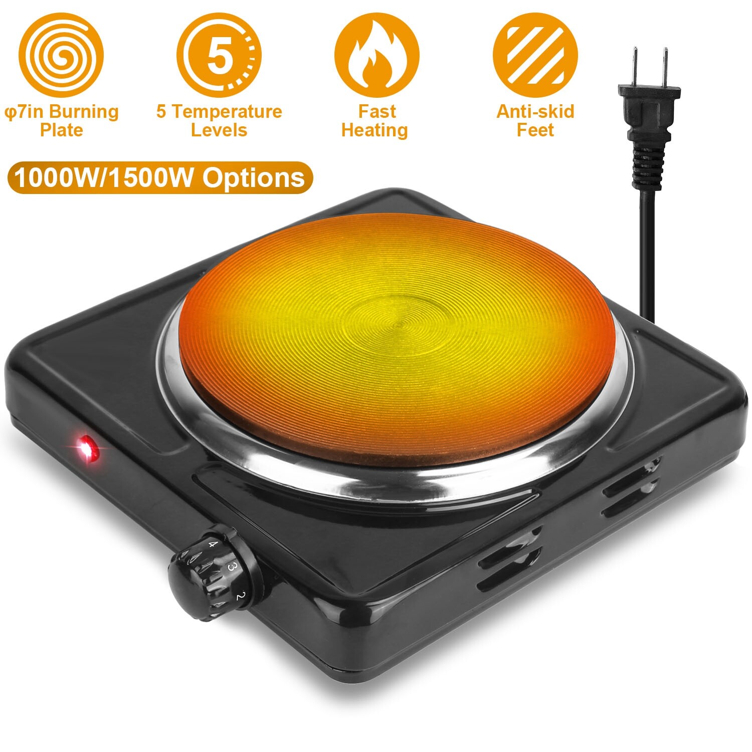 1500W Electric Single Burner Portable Heating Hot Plate Stove Non-Slip ...