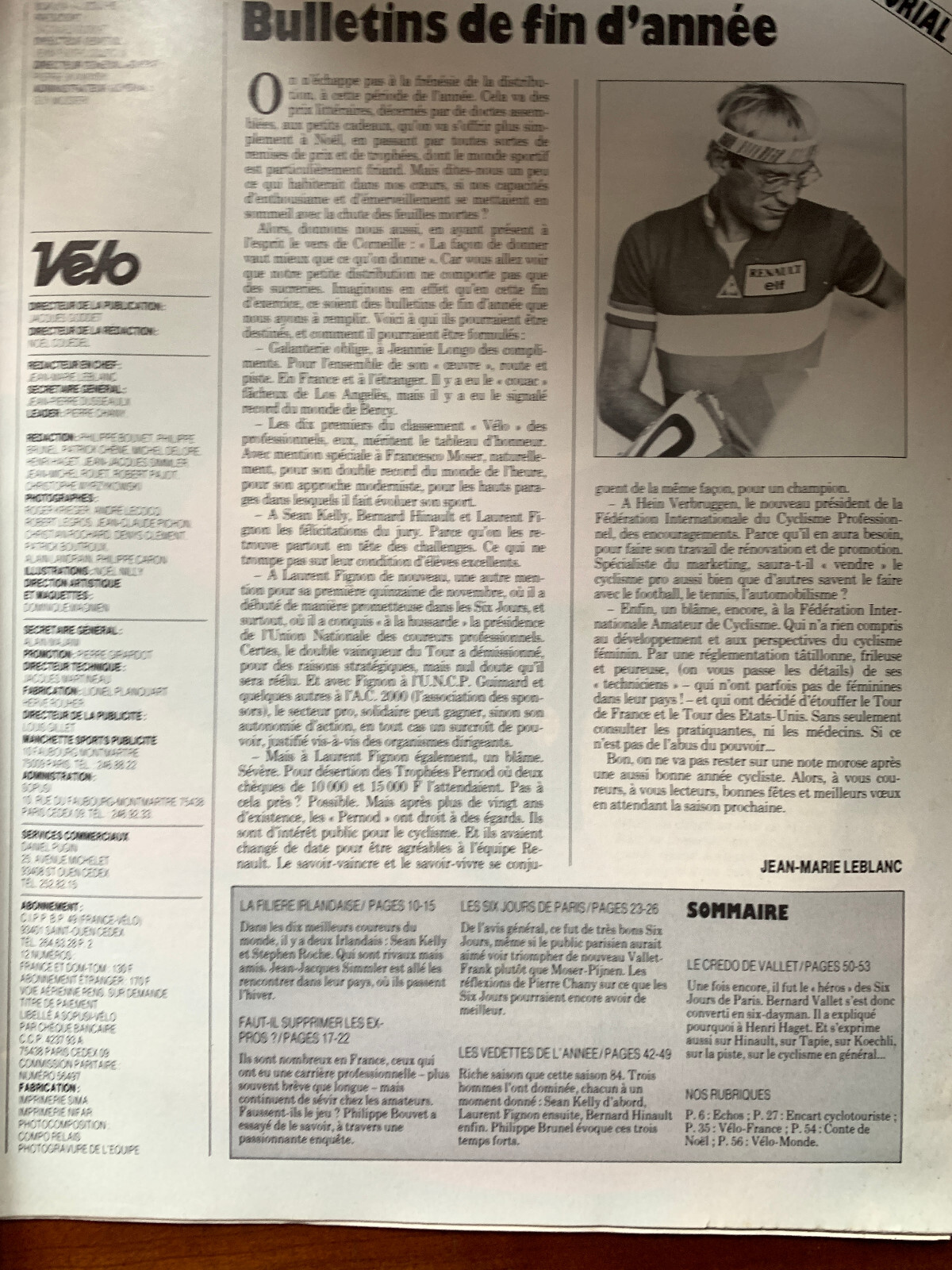 VELO Magazine n°195 du 12/1984; Kelly le bon cheval/ Bernard Vallet/ Ex ...