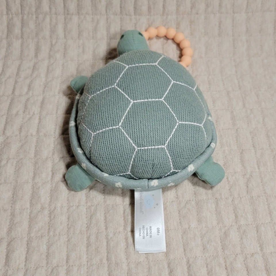Cloud Island Turtle Mirror Plush Knit Baby Toy Hanging Ring Green ...
