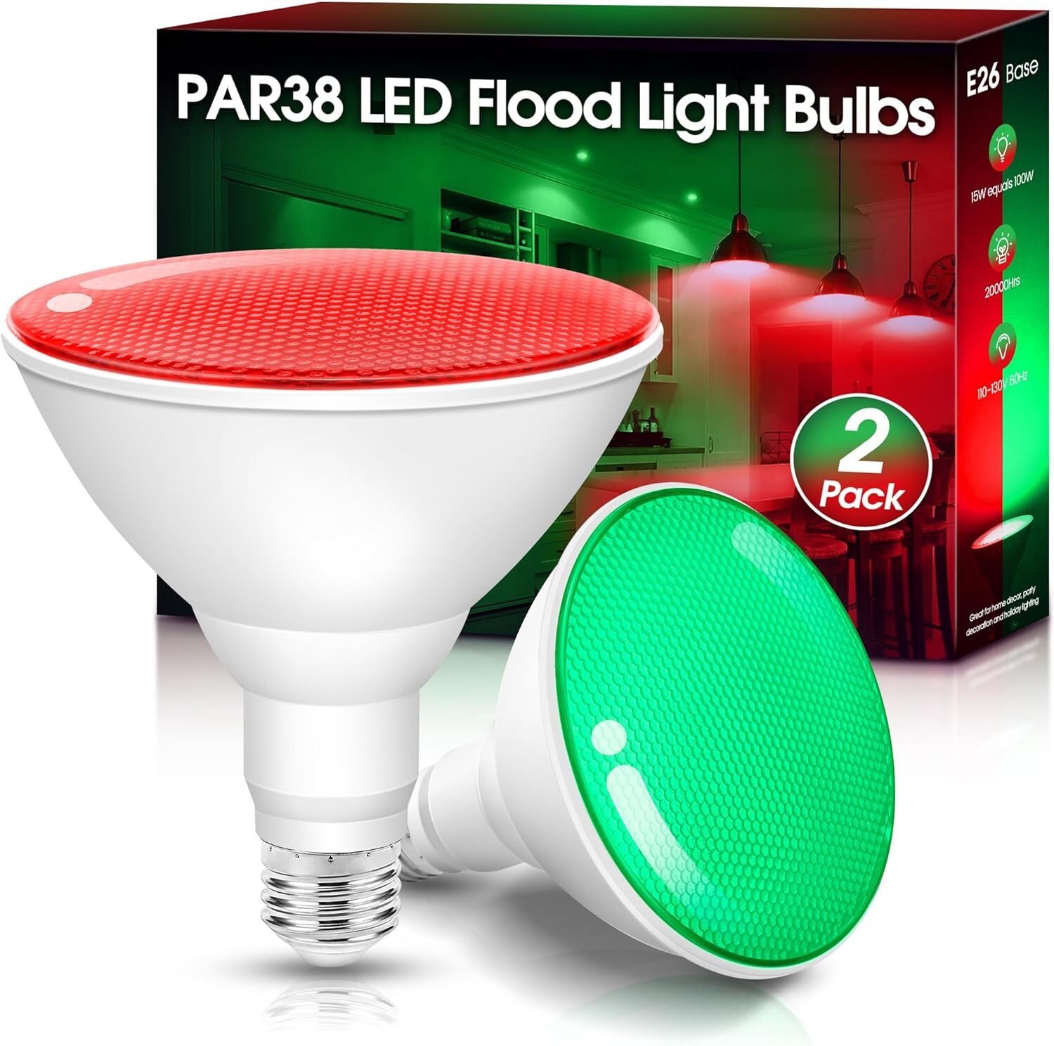 Red and Green Light Bulbs 【2 Pack】, Par38 LED Flood 1 + 1 | eBay