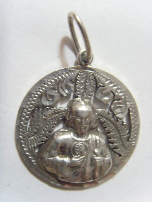 1944 antique Catholic Saint Jude sculptured silver coin religious ...