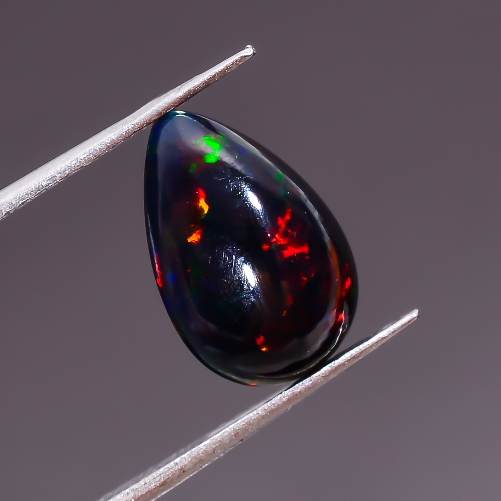 2 Ct Natural Black Ethiopian Opal Pear Shape Cabochon Loose Gemstone ...