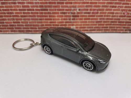 KEYCHAIN for TESLA MODEL Y EV GRAY ELECTRIC AUTO CAR KEYS RING LANYARD ...