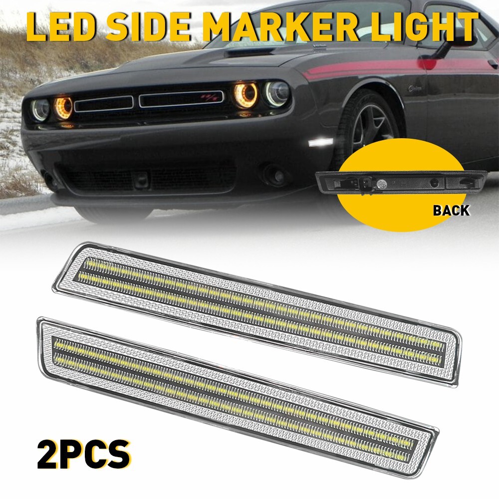 CLEAR LENS White LED Strip Front Side Marker Lights For 2015-22 Dodge ...