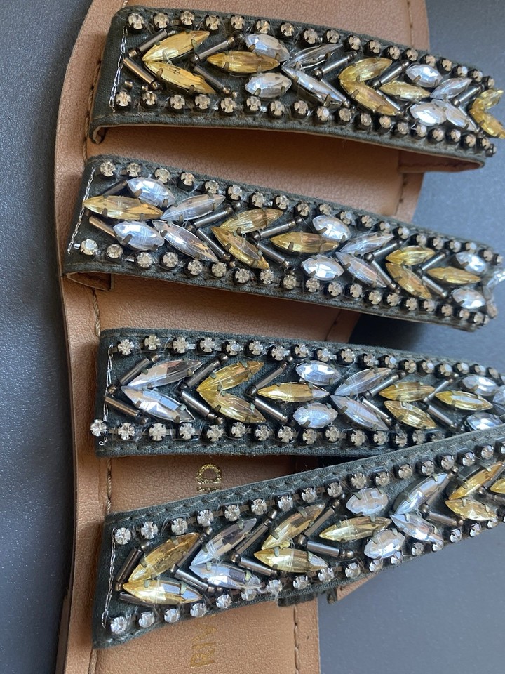 RIVER ISLAND Women’s Slider Sandals UK Size 4 Sparkly Sparkle Gold ...