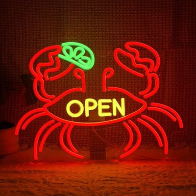 16"x14" Crab Seafood Open Restaurant LED Neon Sign With Dimmer USB ...
