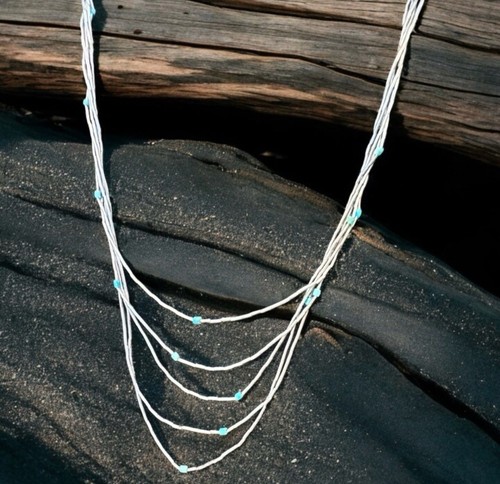 Native American 5-Strand Liquid Silver & Turquoise Beaded Waterfall ...