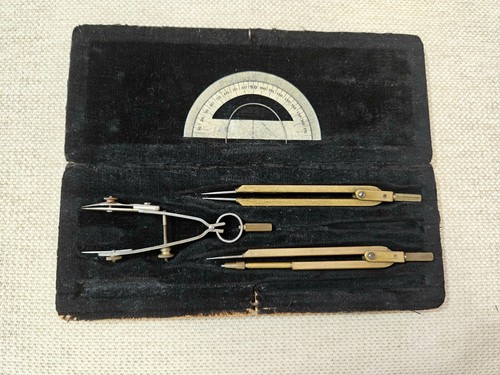 Antique Italian Brass Compass Set w/ Protractor | Late 19th Century ...