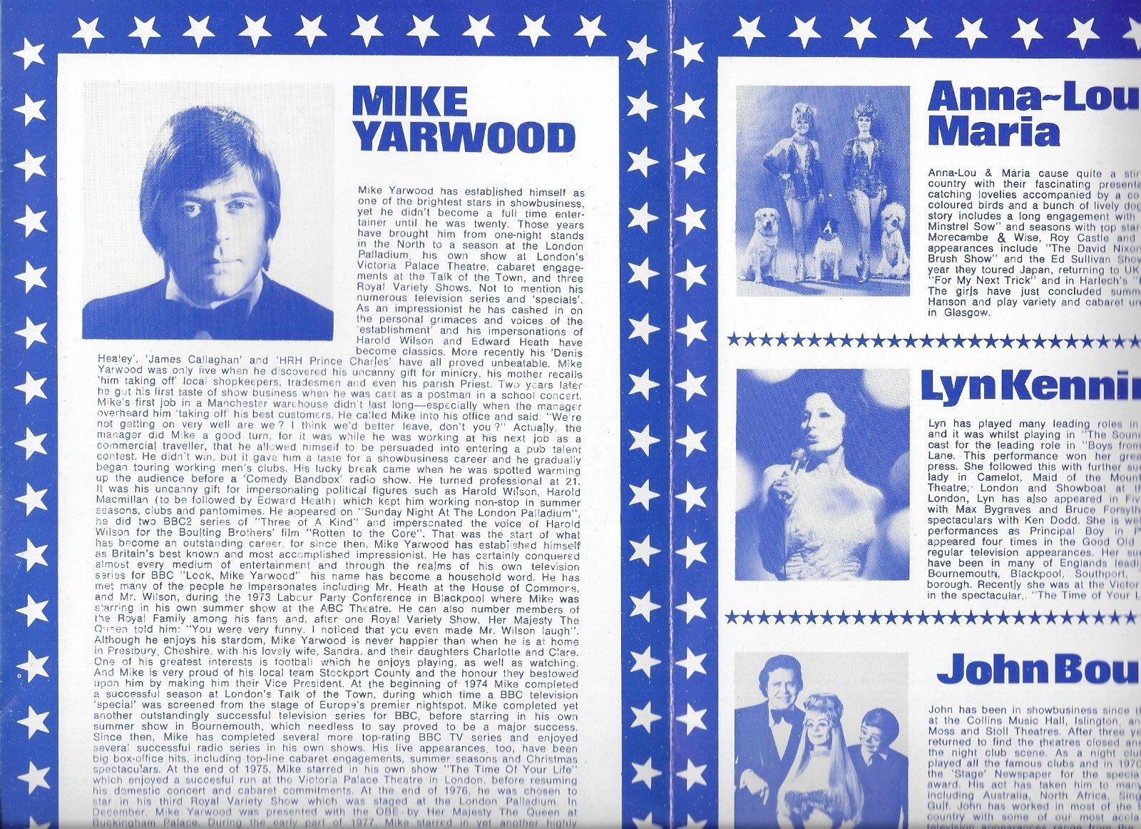 MIKE YARWOOD IN PERSONS DARLINGTON CIVIC THEATRE LYN KENNINGTON ANNA ...