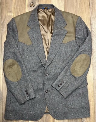 PENDLETON MEN'S 48 LONG HERRINGBONE WOOL & SUEDE WESTERN BLAZER SPORT ...